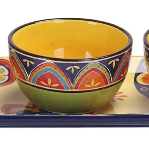 Bico Vintage Tunisian Ceramic Dipping Bowl Set (9oz bowls with 14 inch platter), for Sauce, Nachos, Snacks, Microwave & Dishwasher Safe