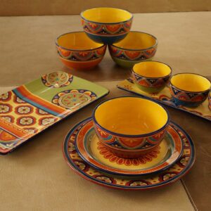 Bico Vintage Tunisian Ceramic Dipping Bowl Set (9oz bowls with 14 inch platter), for Sauce, Nachos, Snacks, Microwave & Dishwasher Safe