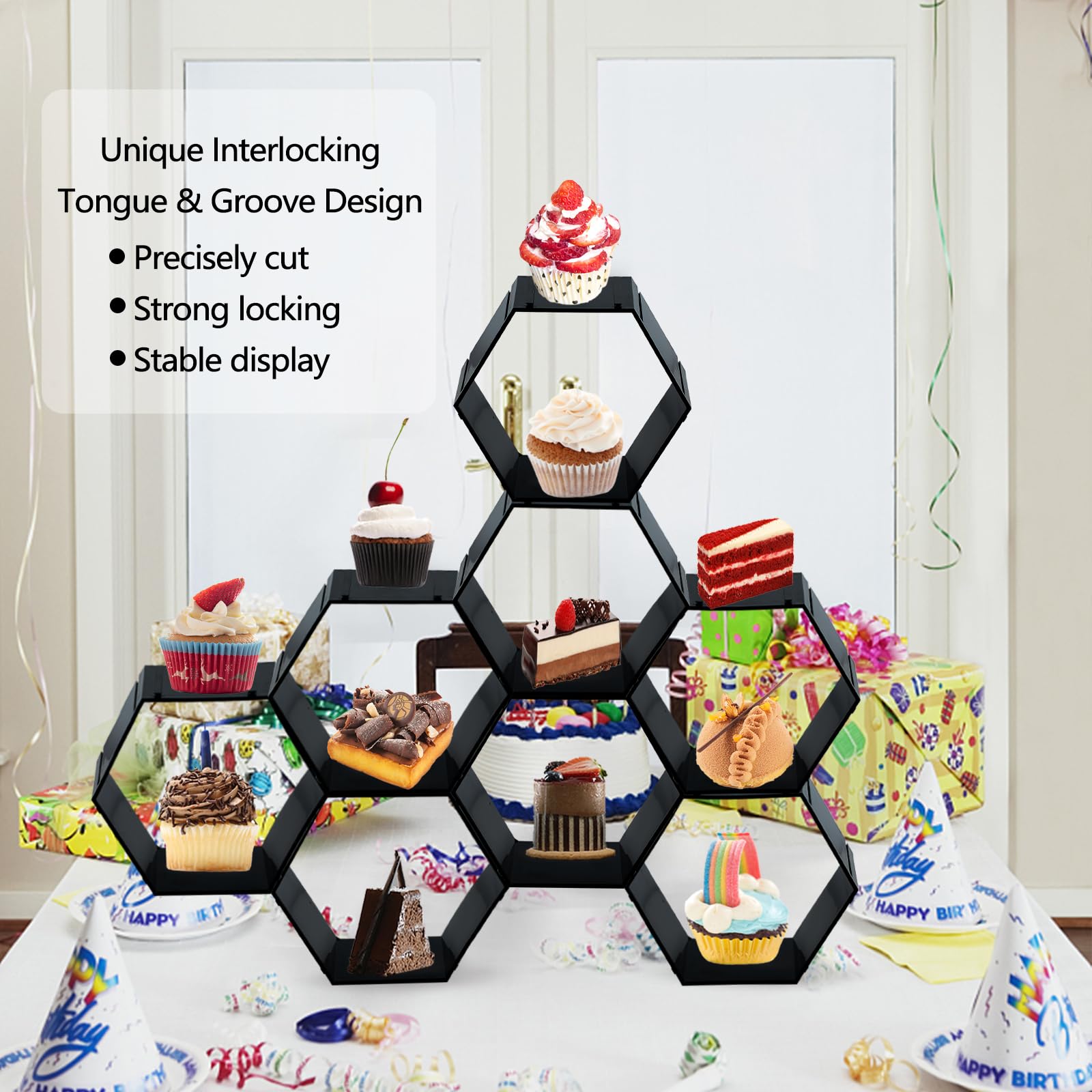 Black Honeycomb Hexagon Cake Display Stand