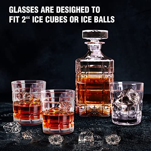 DLATRE Whiskey Decanter Piece Sets, Artisan Crafted Lead-Free Crystal Glass Liquor Carafe with Ornate Glass Stopper and 4 Engraved Tumblers, Scotch Bourbon Whisky Dispenser, Comes with Gift Box