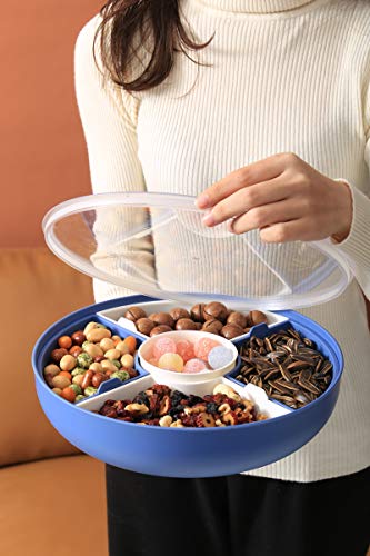 XKXKKE Divided Serving Dishes with Lid,Serving Bowls,Multifunctional Party Snack Tray for Fruits,Nuts,Candies,Crackers,Veggies Blue