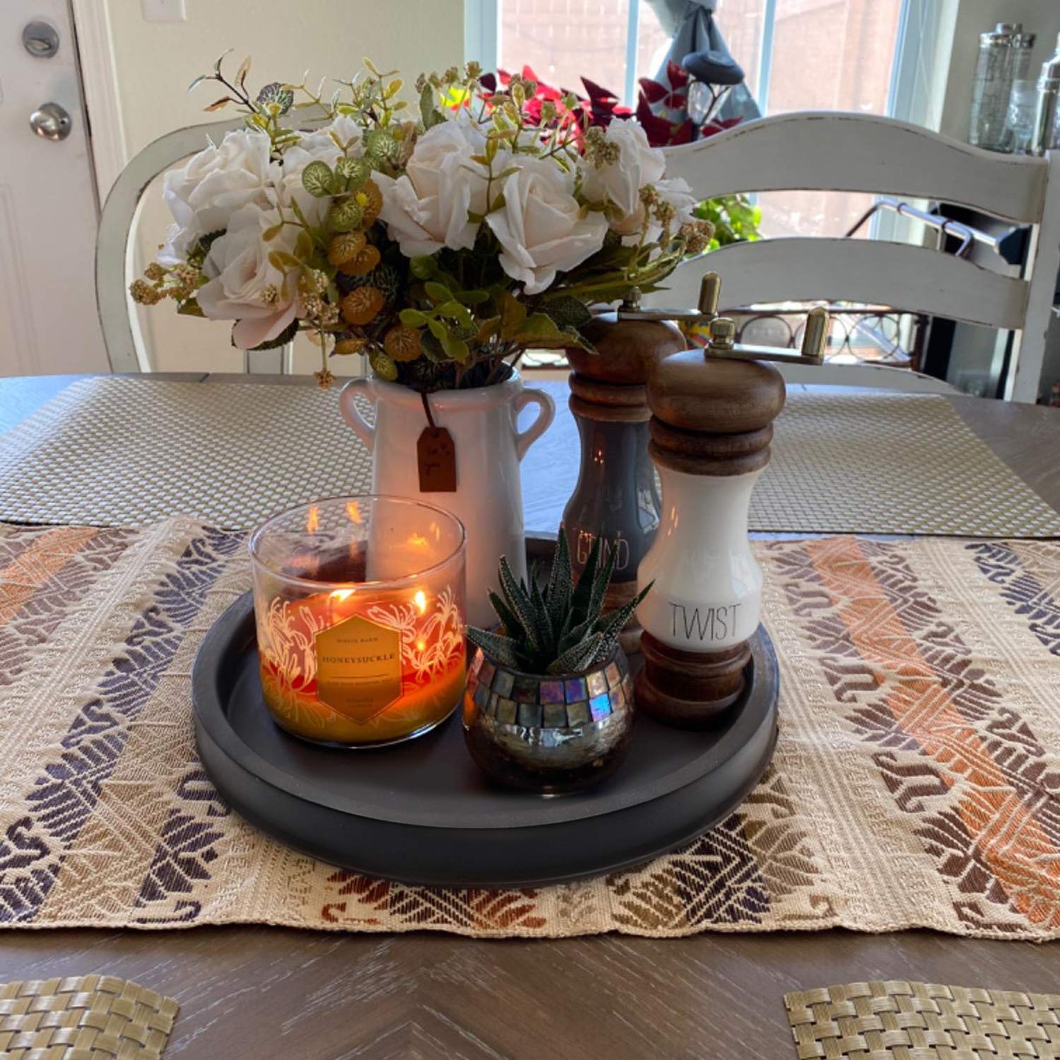 Elegant Black Round Serving Tray - Modern Farmhouse Home Decorations, Multipurpose Ottoman Tray, Perfect for Coffee Table Centerpieces