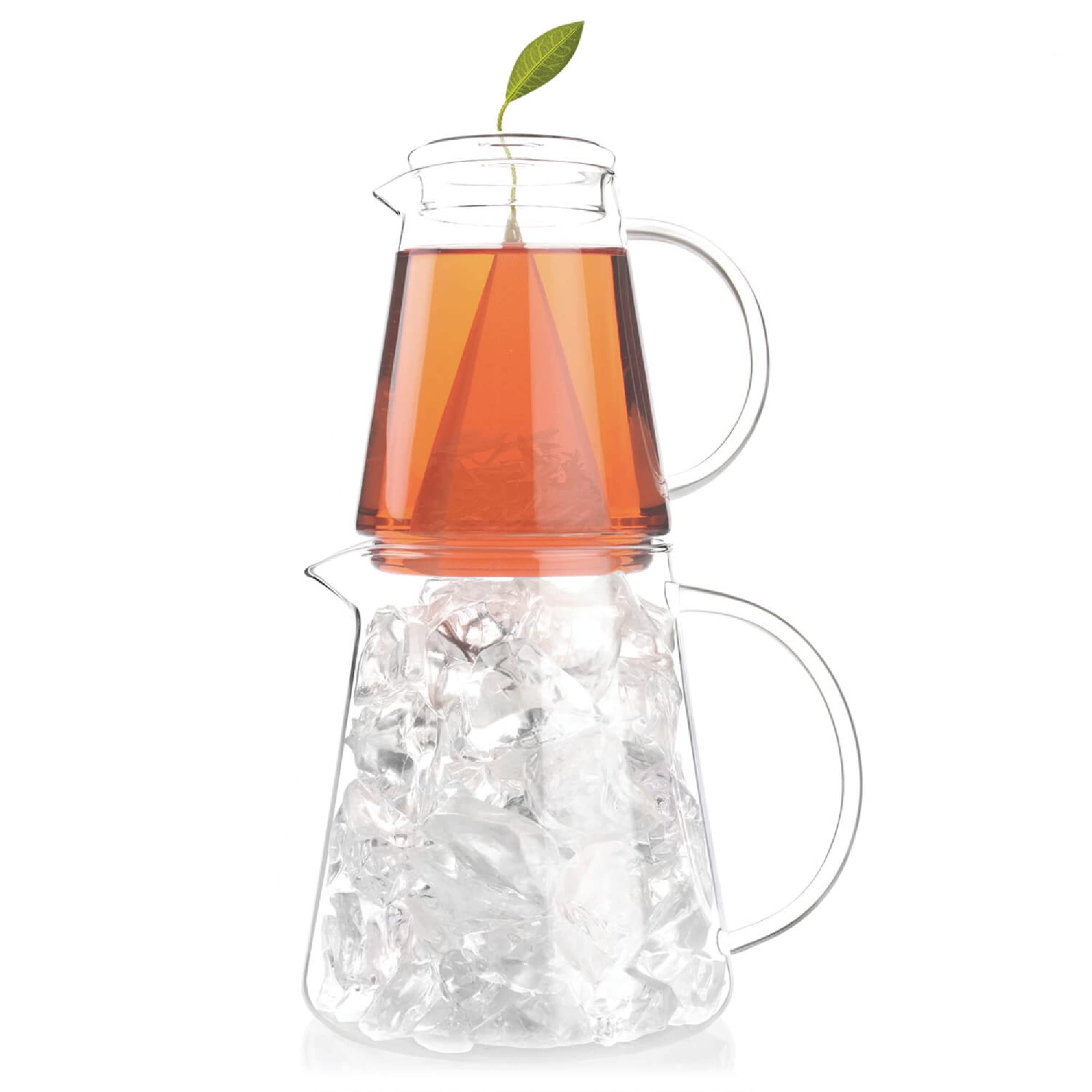 Tea Forte Tea Over Ice Steeping Tea Pitcher Set of Two, 12oz Glass Ice Tea Pitcher and 24 oz Pitcher for Perfect Flash Chilled Ice Tea, Dishwasher Safe