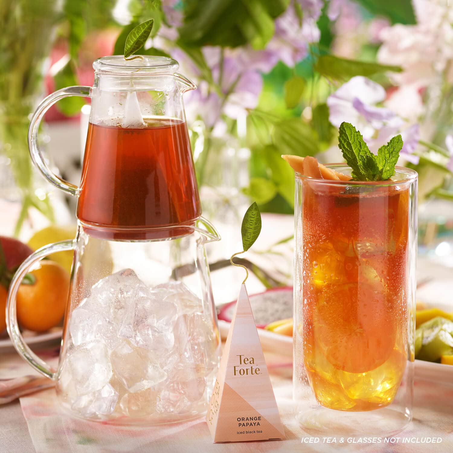 Tea Forte Tea Over Ice Steeping Tea Pitcher Set of Two, 12oz Glass Ice Tea Pitcher and 24 oz Pitcher for Perfect Flash Chilled Ice Tea, Dishwasher Safe