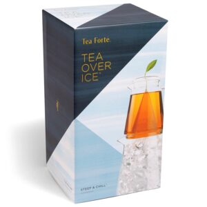 Tea Forte Tea Over Ice Steeping Tea Pitcher Set of Two, 12oz Glass Ice Tea Pitcher and 24 oz Pitcher for Perfect Flash Chilled Ice Tea, Dishwasher Safe