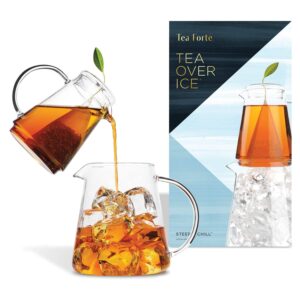 Tea Forte Tea Over Ice Steeping Tea Pitcher Set of Two, 12oz Glass Ice Tea Pitcher and 24 oz Pitcher for Perfect Flash Chilled Ice Tea, Dishwasher Safe