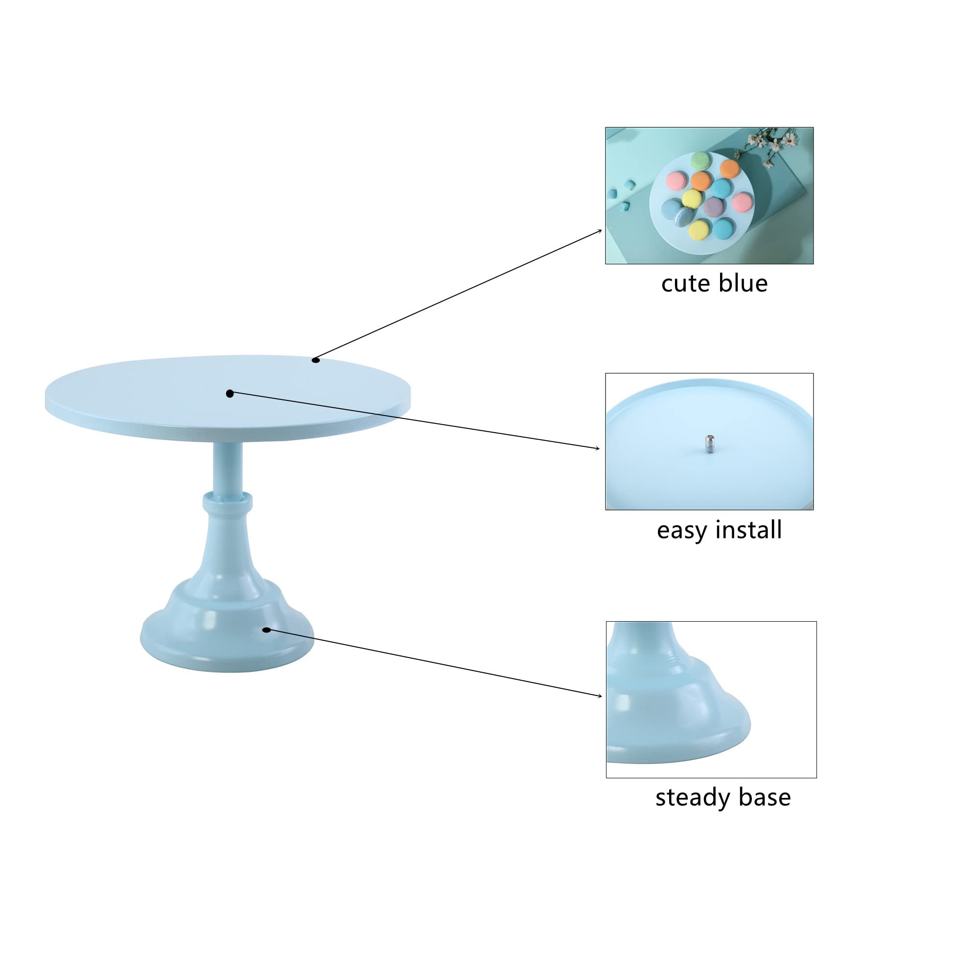 LIFESTIVAL Set of 3 Blue Cake Stand Round Metal Dessert Table Stands Display Plate for Party Wedding Birthday Baby Shower Celebration Home Decoration