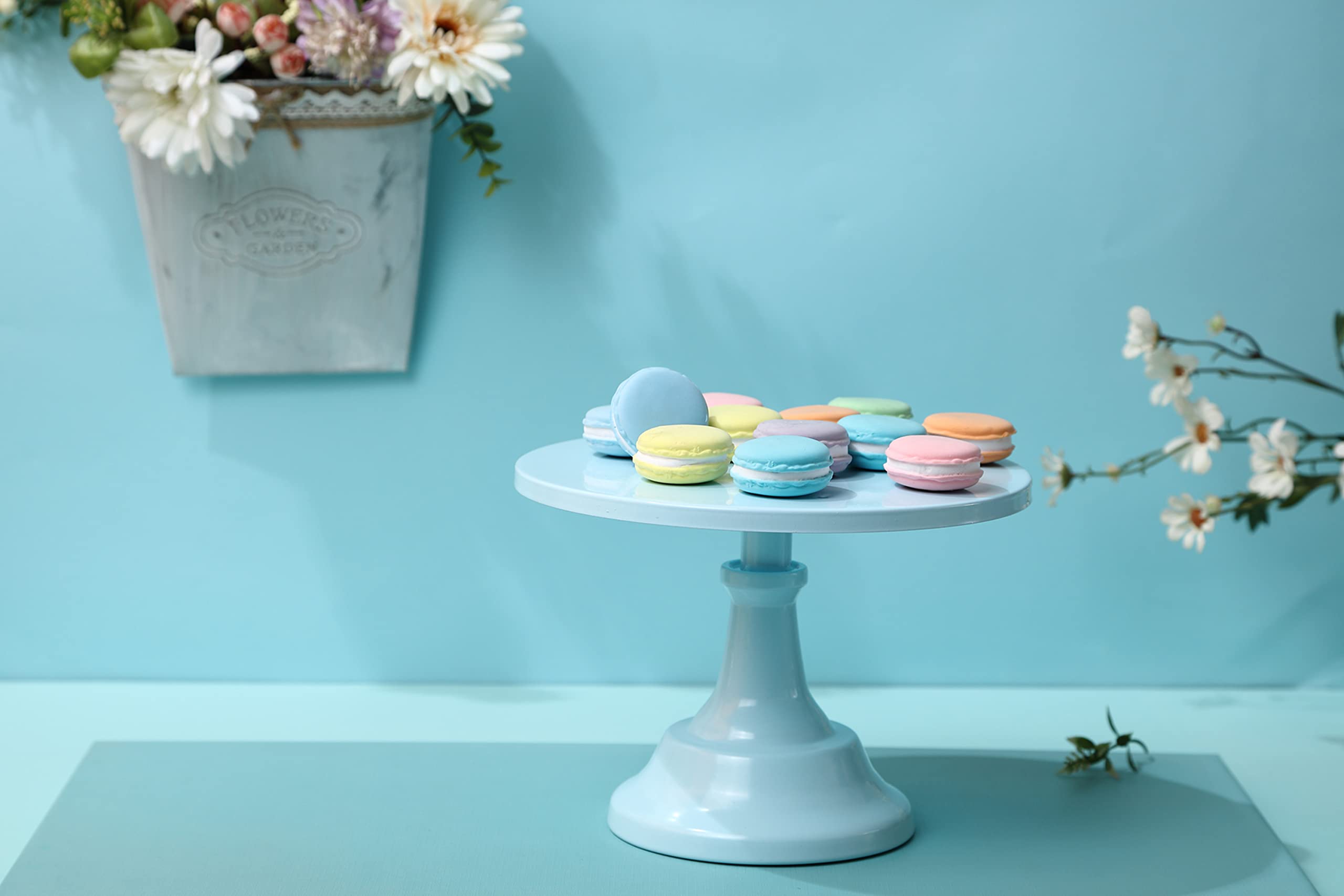 LIFESTIVAL Set of 3 Blue Cake Stand Round Metal Dessert Table Stands Display Plate for Party Wedding Birthday Baby Shower Celebration Home Decoration