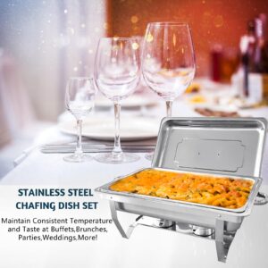 Jacgood Chafing Dish Buffet Set 4 Pack 8QT Stainless Steel Food Warmer Chafer Complete Set with Water Pan, Chafing Fuel Holder for Party Catering