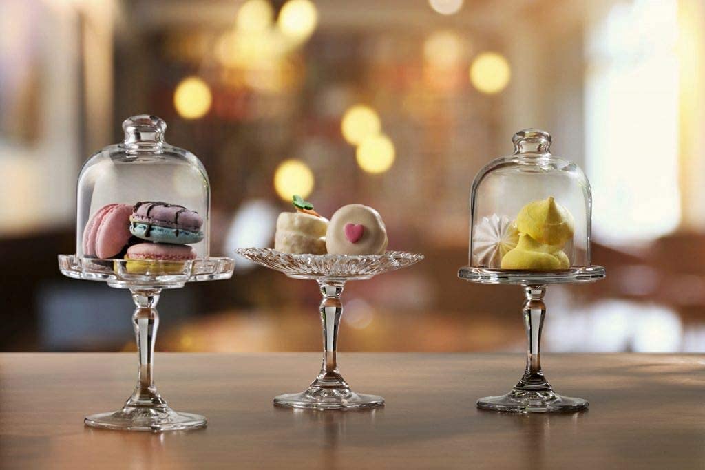 Mini Cake Stand Glass Mini Cupcake Display Plate with Dome Cover Pedestal Dessert Stand Holder for Wedding Birthday Party Supplies (Plain)