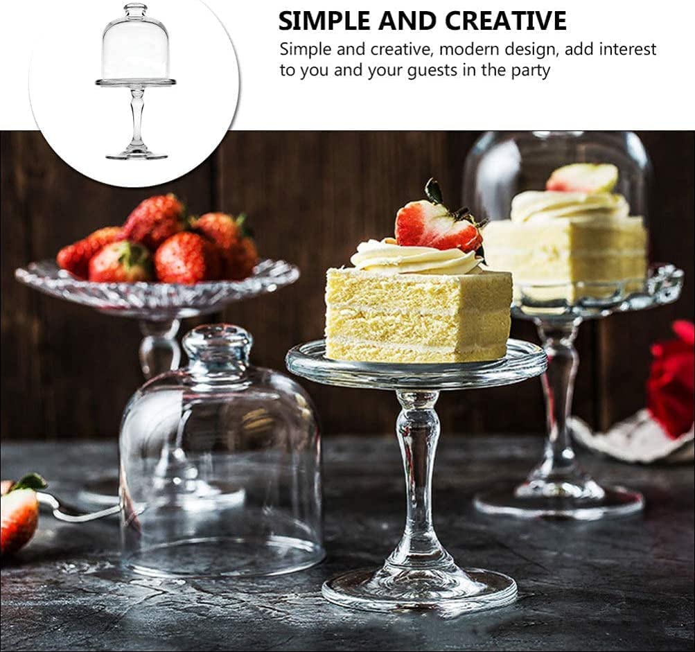 Mini Cake Stand Glass Mini Cupcake Display Plate with Dome Cover Pedestal Dessert Stand Holder for Wedding Birthday Party Supplies (Plain)