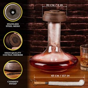 2-in-1 Decanter Set + Whisky and Wine Wooden Smoker - 60 fl oz, Glass Decanter - Scotch, Bourbon, Red Wine Handmade Decanter Set - Gift for Men - Uncommon Gift for Him