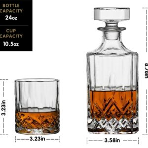 Verolux Whiskey Decanter Set with 4 Glasses in Gift Box, Unique Anniversary Housewarming Birthday Gifts for Men Dad Husband Boyfriend, for Bourbon Whiskey Liquor Scotch Gin Rum Tequila Vodka Brandy