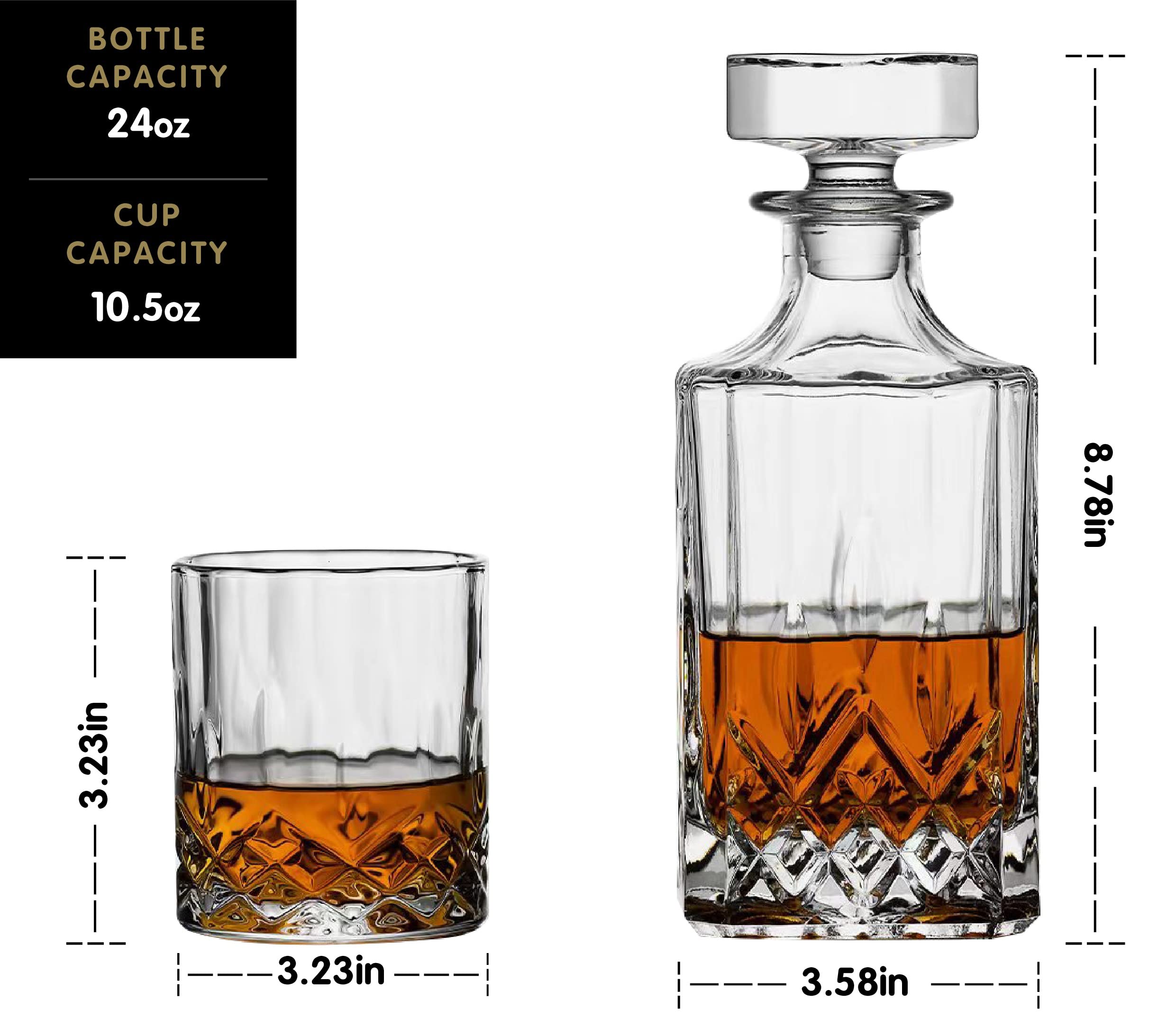 Verolux Whiskey Decanter Set with 4 Glasses in Gift Box, Unique Anniversary Housewarming Birthday Gifts for Men Dad Husband Boyfriend, for Bourbon Whiskey Liquor Scotch Gin Rum Tequila Vodka Brandy