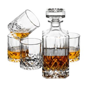 Verolux Whiskey Decanter Set with 4 Glasses in Gift Box, Unique Anniversary Housewarming Birthday Gifts for Men Dad Husband Boyfriend, for Bourbon Whiskey Liquor Scotch Gin Rum Tequila Vodka Brandy