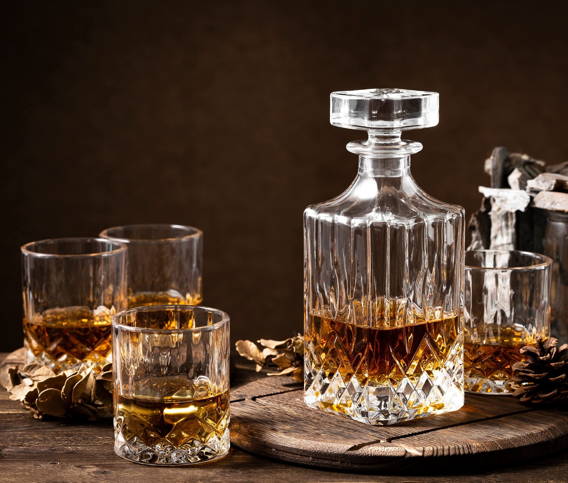 Verolux Whiskey Decanter Set with 4 Glasses in Gift Box, Unique Anniversary Housewarming Birthday Gifts for Men Dad Husband Boyfriend, for Bourbon Whiskey Liquor Scotch Gin Rum Tequila Vodka Brandy