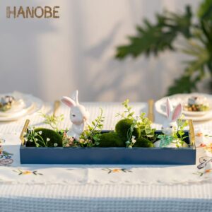 Hanobe Rectangle Long Narrow Tray: Decorative Trays Rectangular Candle Holder Trays for Home Decor White Centerpiece Tray Decor Serving Tray with Gold Handles for Dining Table Coffee Bar Living Room