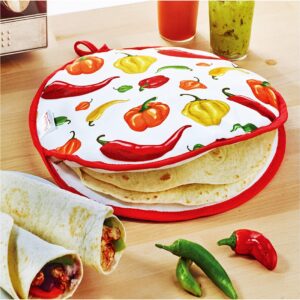 leonal tortilla warmer taco 12 inch insulated pouch cloth - microwave use fabric bag to keep food warm for up to one hour (chili pepper fiesta party carnival)