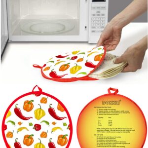 LEONAL Tortilla Warmer Taco 12 Inch Insulated Pouch Cloth - Microwave Use Fabric Bag to Keep Food Warm for up to One Hour (Chili Pepper Fiesta Party Carnival)