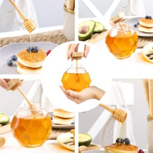 12 Ounce Glass Honey Jars with Dipper,Airtight Hexagonal Lid Glass Honey Jars,Honey Jar with Natural Wood Lid and Dipper Transparent Honey Jar and Honey Stick set with Lid TIMUR HOME KITCHEN (Cork)