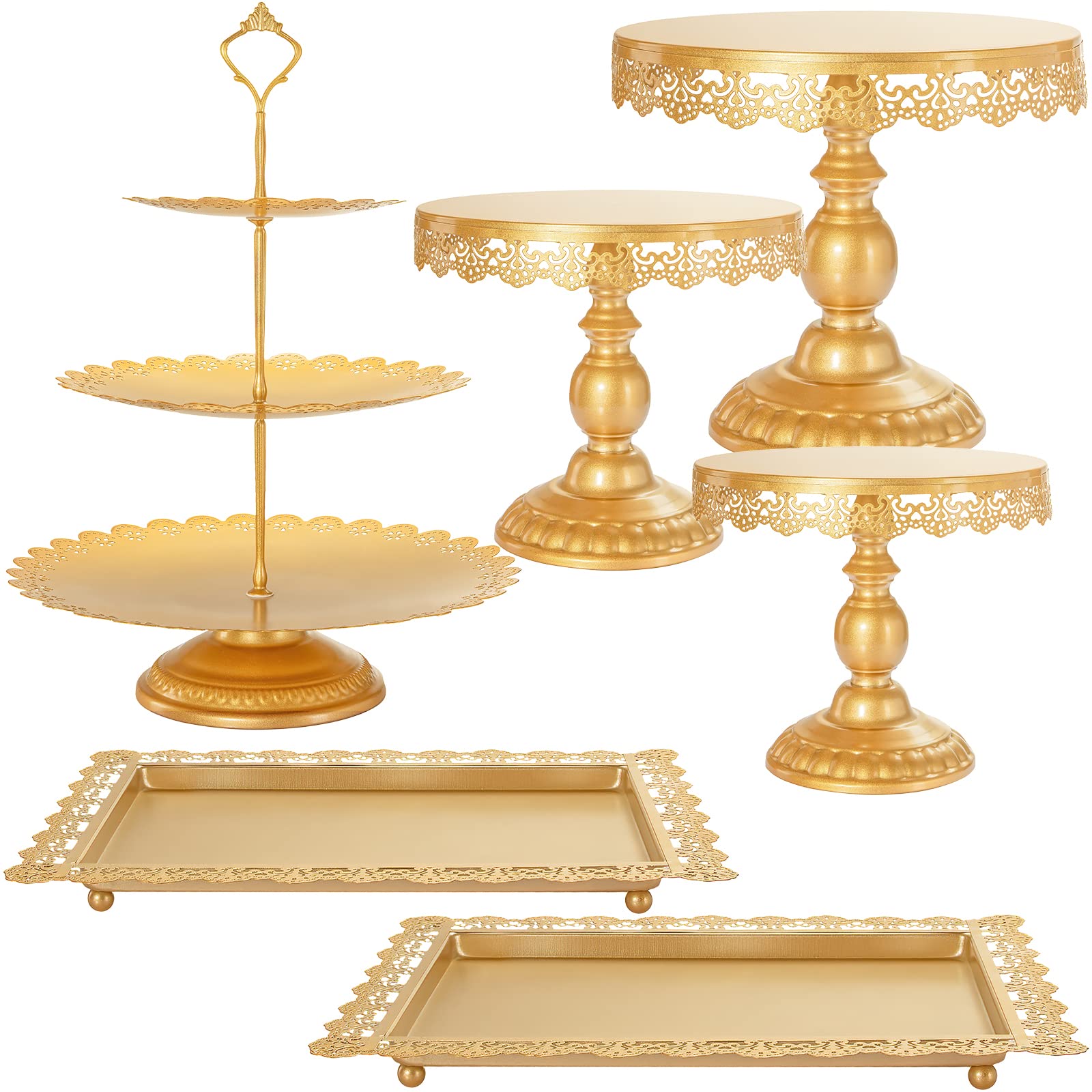 Gold Cake Stand Set, 6 Pcs Metal Antique-Inspired Cake Stands for Dessert Table Display Set with Cake Pop Stand, Cupcake Tower, Treats Candy Station for Baby Shower Birthday Party Decor