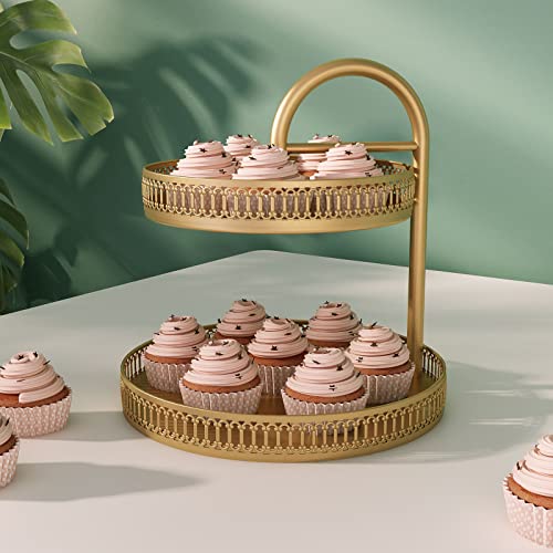 Vivevol 2 Tier Cupcake Stand, Gold Cake Stand for Dessert Table, Makeup Organizer for Vanity, Bathroom Organizer Countertop