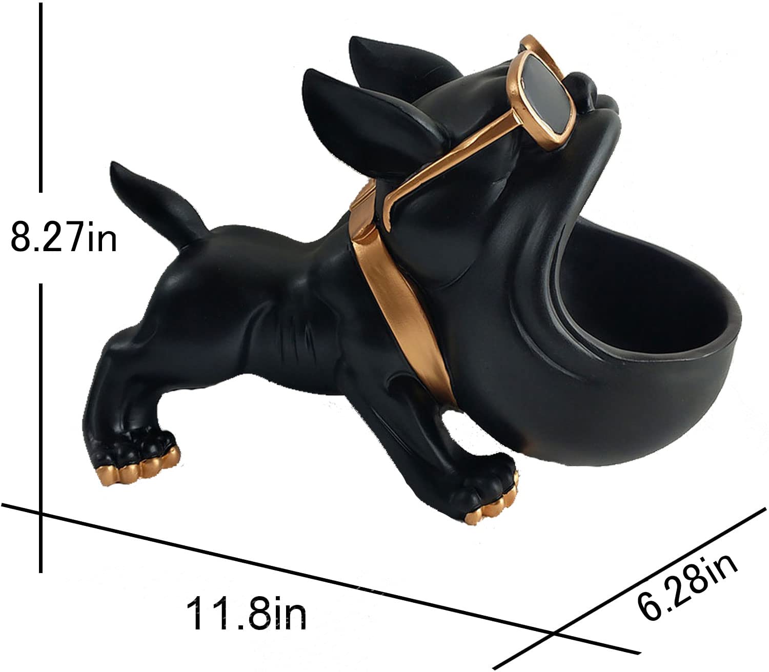 French Bulldog Statue Modern Entryway Table Candy Bowl for Office Desk Animal Large Mouth Dogs Planter Storage Sculpture Figurines with Gold Glasses Keys Resin Bulldog Candy Dish Home Decor Funny