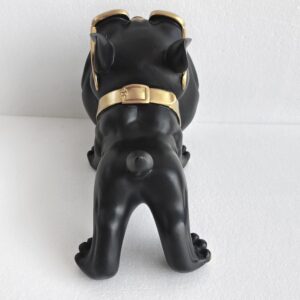 French Bulldog Statue Modern Entryway Table Candy Bowl for Office Desk Animal Large Mouth Dogs Planter Storage Sculpture Figurines with Gold Glasses Keys Resin Bulldog Candy Dish Home Decor Funny