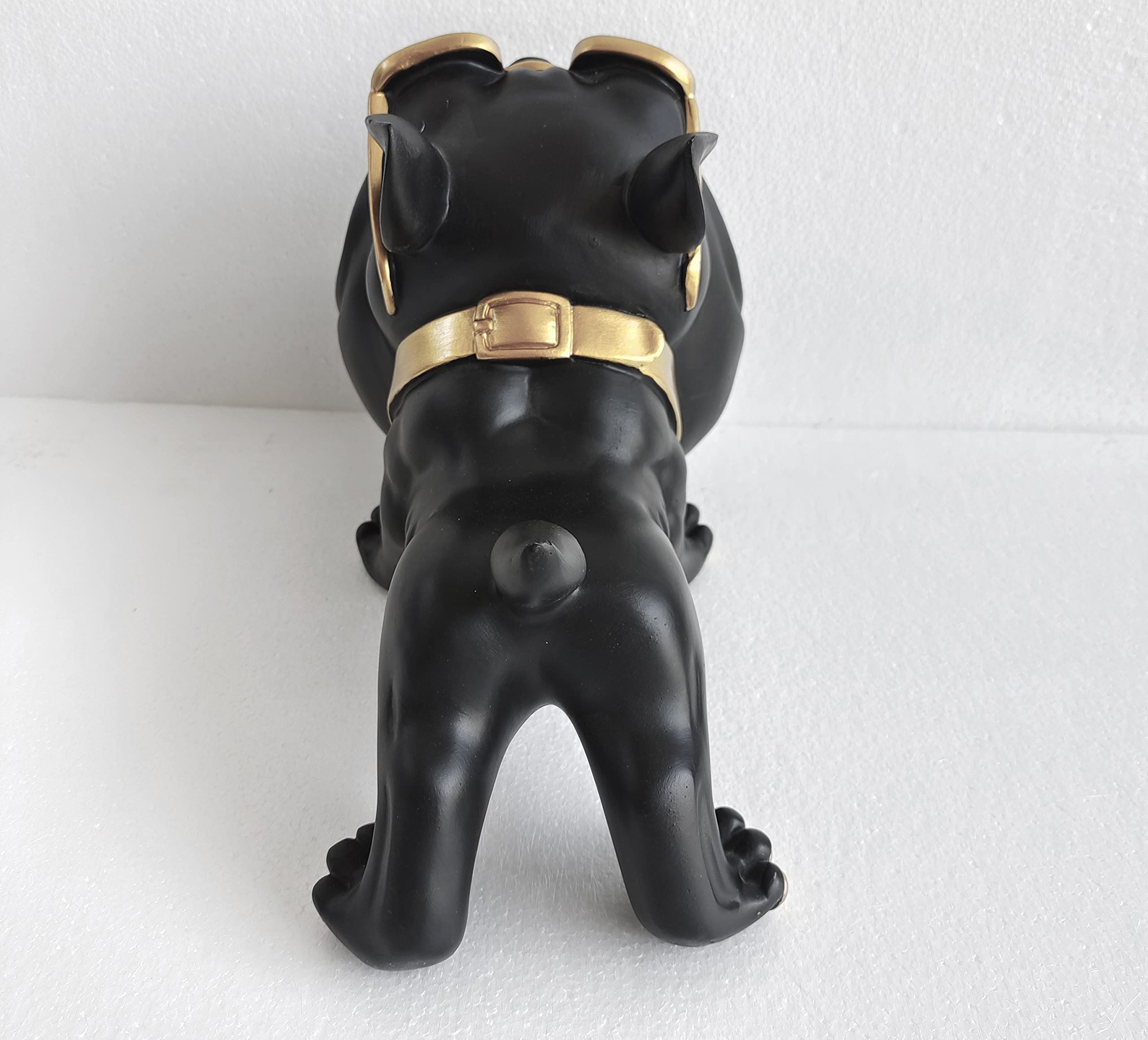 French Bulldog Statue Modern Entryway Table Candy Bowl for Office Desk Animal Large Mouth Dogs Planter Storage Sculpture Figurines with Gold Glasses Keys Resin Bulldog Candy Dish Home Decor Funny