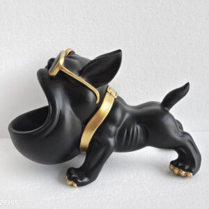 French Bulldog Statue Modern Entryway Table Candy Bowl for Office Desk Animal Large Mouth Dogs Planter Storage Sculpture Figurines with Gold Glasses Keys Resin Bulldog Candy Dish Home Decor Funny