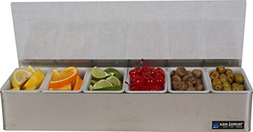 San Jamar Garnish Trays with Hinged Lid for Kitchen, Bar, And Restaurants, Stainless Steel, 18.5 X 6.5 X 4 Inches, Silver