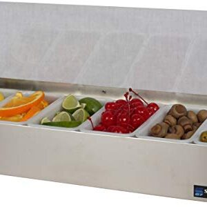 San Jamar Garnish Trays with Hinged Lid for Kitchen, Bar, And Restaurants, Stainless Steel, 18.5 X 6.5 X 4 Inches, Silver