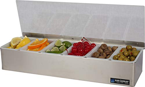 San Jamar Garnish Trays with Hinged Lid for Kitchen, Bar, And Restaurants, Stainless Steel, 18.5 X 6.5 X 4 Inches, Silver