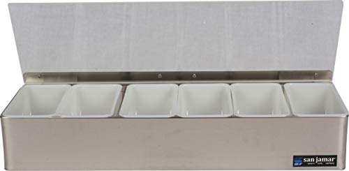 San Jamar Garnish Trays with Hinged Lid for Kitchen, Bar, And Restaurants, Stainless Steel, 18.5 X 6.5 X 4 Inches, Silver