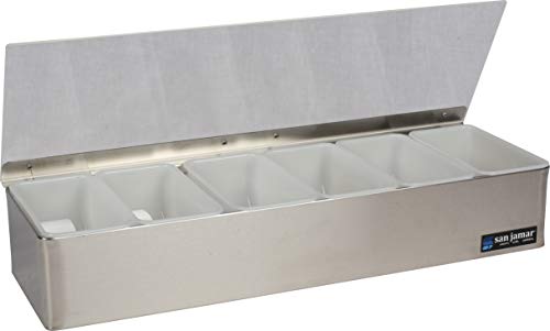 San Jamar Garnish Trays with Hinged Lid for Kitchen, Bar, And Restaurants, Stainless Steel, 18.5 X 6.5 X 4 Inches, Silver