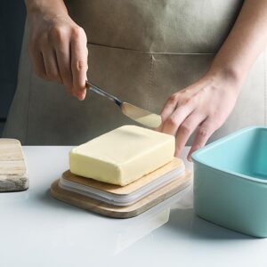 Sweejar Porcelain Butter Dish with Lid, Airtight Large Butter Keeper with Wooden Lid, Butter Container Perfect for 2 Sticks of Butter West or East Coast Butter(Turquoise)