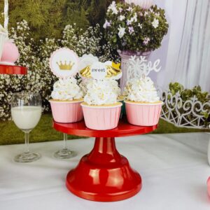 KERYNICE 3 Pcs Red Cake Stands Set Metal Cupcake Pedestal Table Dessert Display Stand with Tall Base Decoration Serving Platter for Baby Shower Wedding Birthday Parties Celebration