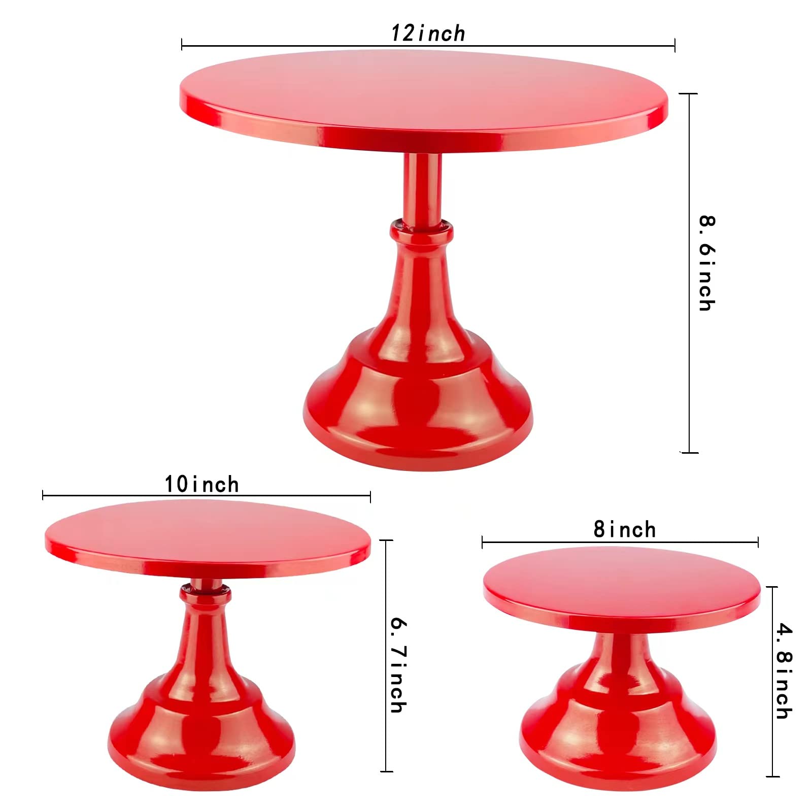 KERYNICE 3 Pcs Red Cake Stands Set Metal Cupcake Pedestal Table Dessert Display Stand with Tall Base Decoration Serving Platter for Baby Shower Wedding Birthday Parties Celebration