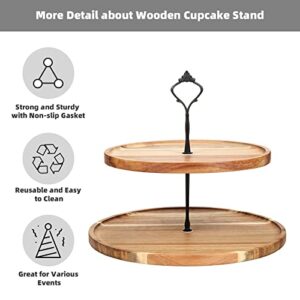 Cupcake Stand, Othran Tiered Tray Stand 2 Tier Wood Tiered Serving Tray Cupcake Tower Wooden Cupcake Stand for Farmhouse Wedding, Birthday, Tea Party, Baby Shower, Kitchen Decor