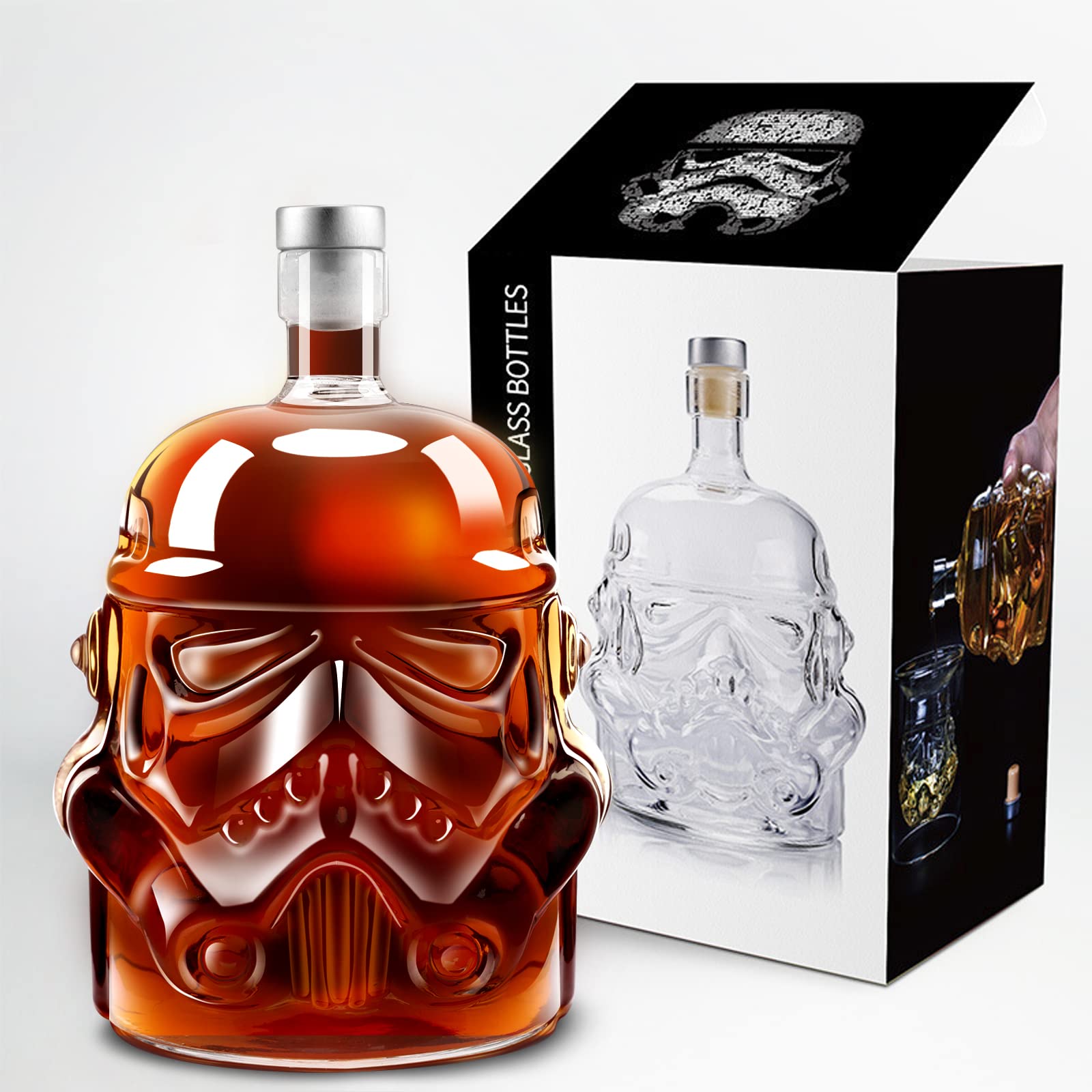 Whiskey Decanter Transparent Creative Flask Carafe, Whiskey Carafe for Wine, Vodka, Liquor, Scotch, 750ml Bourbon for Men