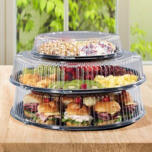 CheckMate Plastic Round Catering Tray and Dome Lid Combo, Clear/Black, 18-Inch (25-Count)