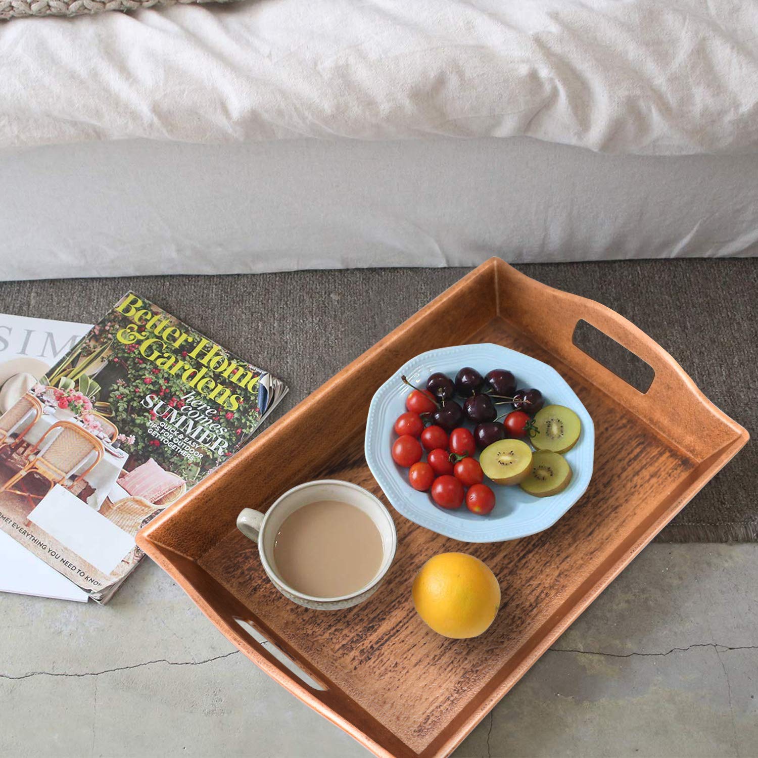 Set of 3 Large Serving Trays w/Handles Nesting Breakfast Serving Trays Afternoon Tea Tray Decorative Rectangular Display Tray Set Nested Food Tray Butler Serving Tray for Kitchen Party Dinner Snack