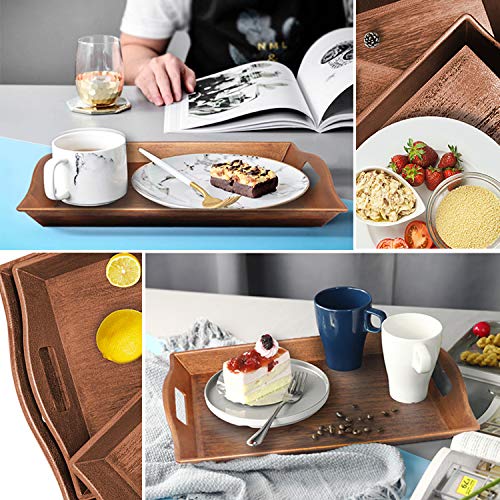 Set of 3 Large Serving Trays w/Handles Nesting Breakfast Serving Trays Afternoon Tea Tray Decorative Rectangular Display Tray Set Nested Food Tray Butler Serving Tray for Kitchen Party Dinner Snack