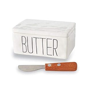 mud pie bistro butter dish and spreader set, assembled 3" x 6" x 4", 5", white