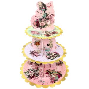 alice 3-tier cardboard cupcake stand holder dessert tower decorations round serving tray birthday mad hatter tea party supplies baby shower wedding