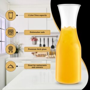 Kitchen Lux Glass Carafe, 1 Liter Drink Pitcher & Elegant Wine Carafe Decanter, Carafe Set of 4, Mimosa Bar Carafes & Juice Glasses, Easy Pour Bottles, Glass Water Carafe, 34 oz