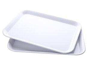 flossolis 15.1"x11.3" white serving tray set of 2, melamine rectangular serving tray/platters stackable sturdy and easy clean for serving food,fruit,desserts,breakfast,meals,bpa free