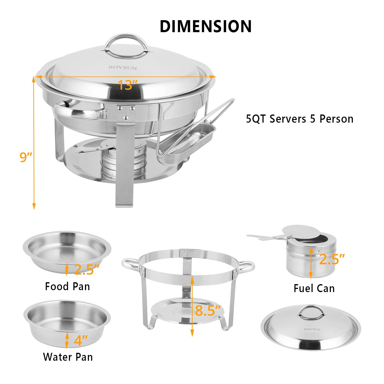 ROVSUN 5 Qt 4 Pack Chafing Dish Buffet Set,NSF Stainless Steel Round Chafers for Catering, Buffet Servers and Warmers Set with Lid Holder & Drip Tray for Wedding Party Banquet Graduation