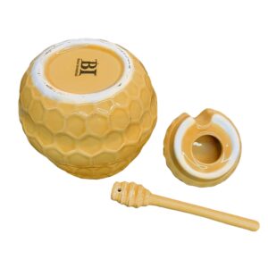 Boston International Embossed Ceramic Honey Pot & Dipper, 2-Piece Set, Honeycomb