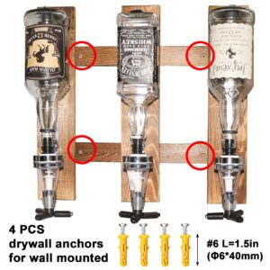 Gesonlinka 3 Bottles Wall Mounted Liquor Dispenser, Drink Beverage Alcohol Wine Dispenser Bottle Wood Wall Shelf for Home Bar, Glass Drink Whiskey Dispenser for Parties (3 Dispensers)